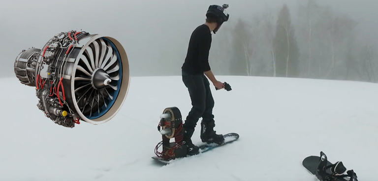 Et si on fixait un moteur à turbine sur un snowboard