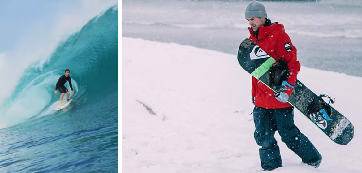 Le snowboardeur Mathieu Crepel surfe la mythique vague de Jaws