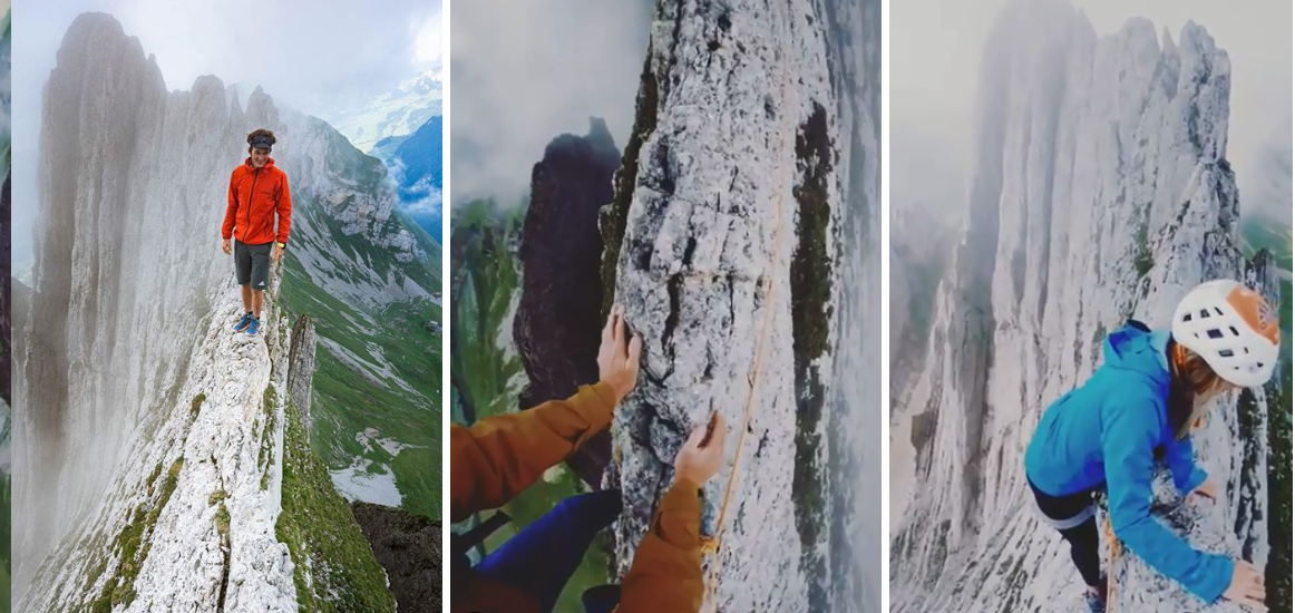 Escalade vertigineuse sur une arête du massif de l'Alpstein